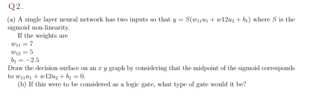 Solved Q2 A A Single Layer Neural Network Has Two Inputs 1910