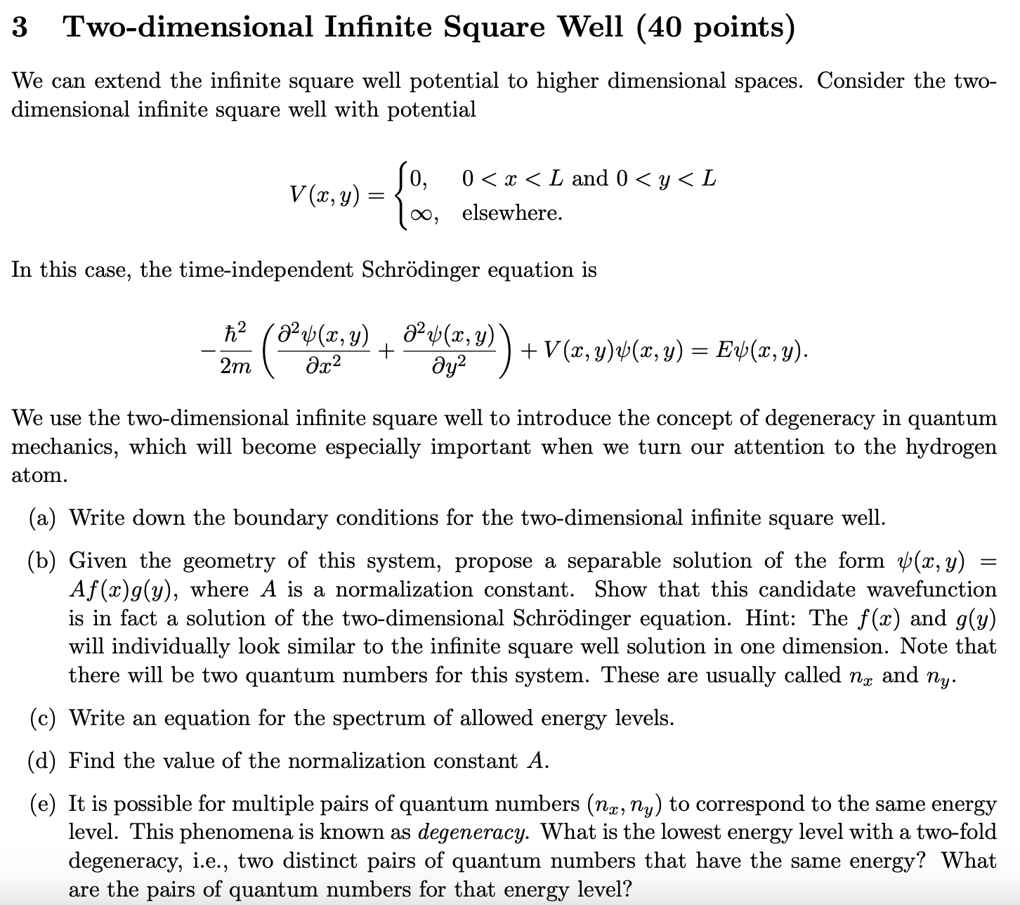 Solved 3 ﻿Two-dimensional Infinite Square Well (40 | Chegg.com