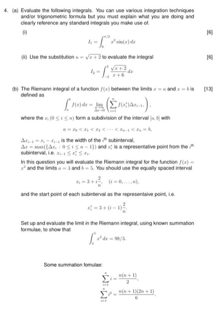 Solved 4. (a) Evaluate the following integrals. You can use | Chegg.com