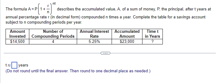 Solved The formula A=P(1+rn)nt ﻿describes the accumulated | Chegg.com