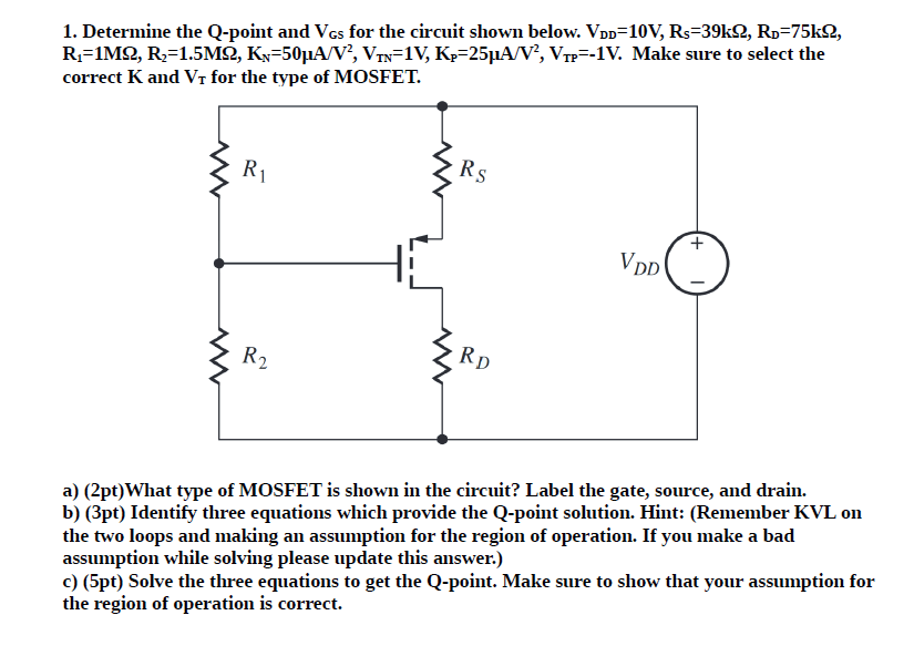 Solved 1. Determine the Q-point and VGS for the circuit | Chegg.com