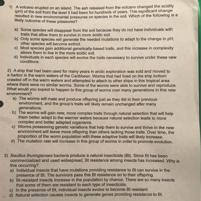 Solved 1) A volcano erupted on an island. The ash released | Chegg.com