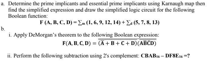 Solved a. Determine the prime implicants and essential prime | Chegg.com