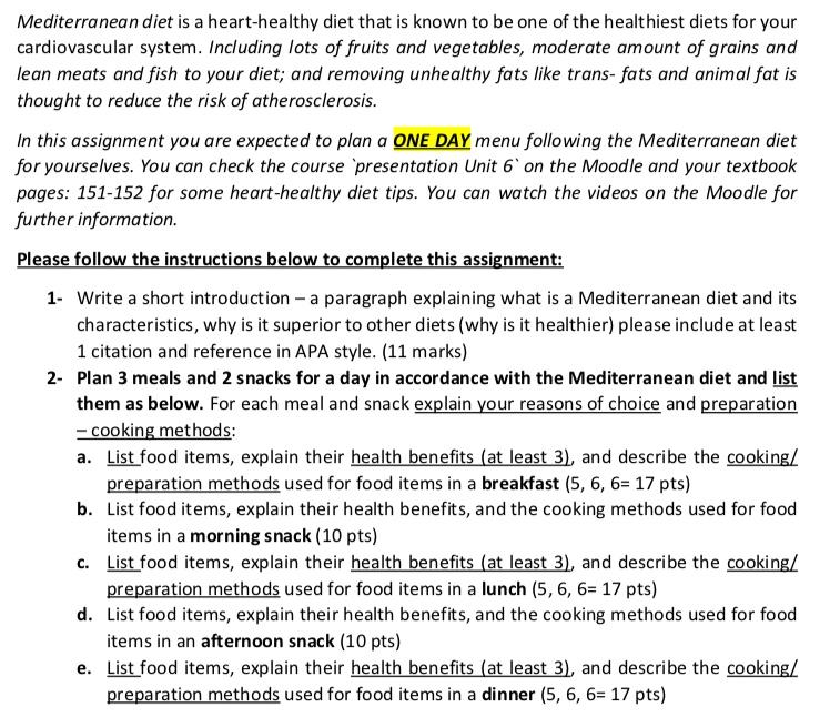 Solved Mediterranean diet is a heart-healthy diet that is | Chegg.com