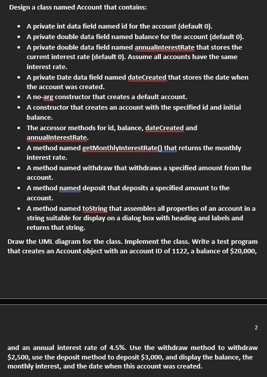 Solved - A private int data field named id for the account | Chegg.com