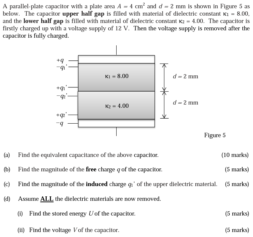 Solved A parallel-plate capacitor with a plate area A = 4 | Chegg.com