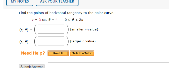Solved Find the points of horizontal tangency to the polar | Chegg.com