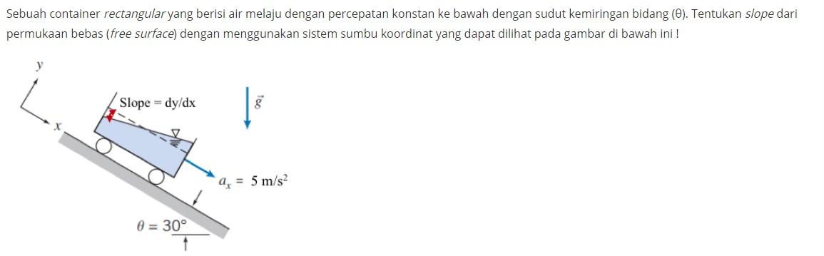 Solved Sebuah container rectangular yang berisi air melaju | Chegg.com