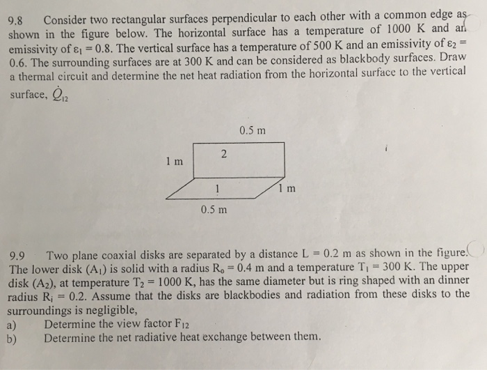 Solved 9.8 Consider two rectangular surfaces perpendicular | Chegg.com