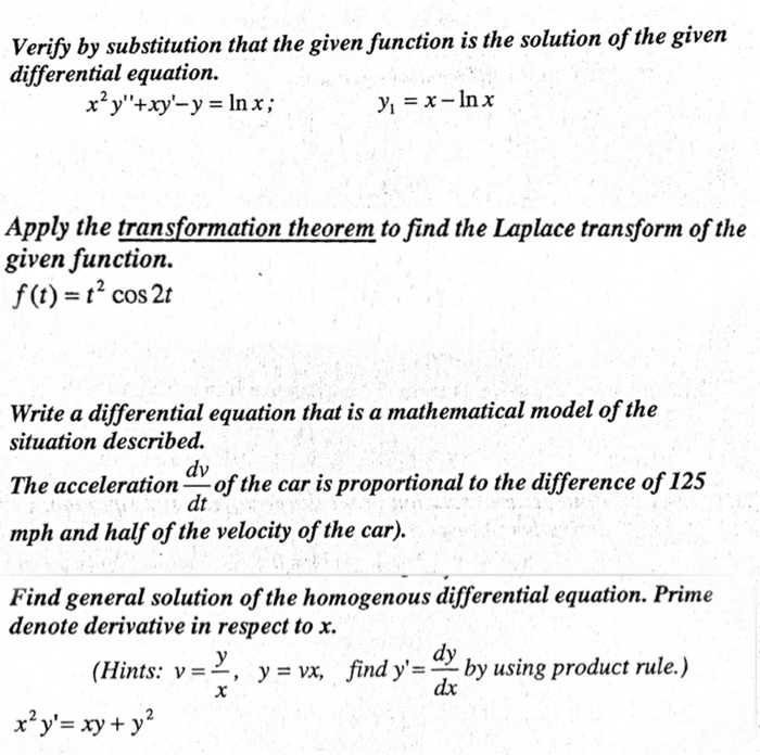 Solved Verify by substitution that the given function is the | Chegg.com