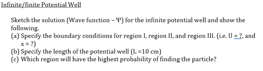Solved nfinite/finite Potential Well Sketch the solution | Chegg.com