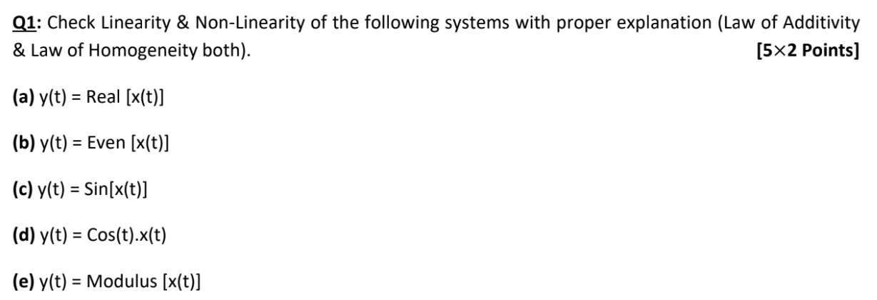 Solved Q1: Check Linearity \& Non-Linearity of the following | Chegg.com
