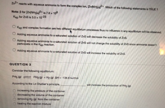 Solved Zn2+ roacts with aqueous ammonia to form the complex | Chegg.com