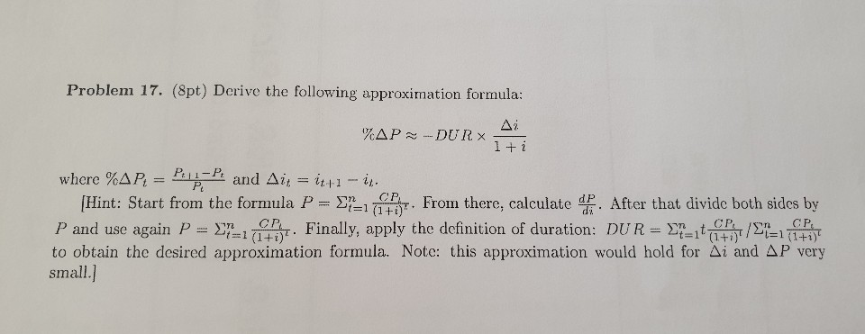 Solved Problem 17. (pt) Derive the following approximation | Chegg.com