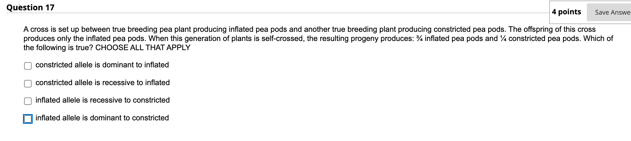 Solved A cross is set up between true breeding pea plant | Chegg.com