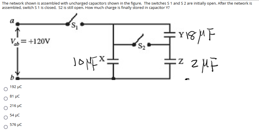 Solved The network shown is assembled with uncharged | Chegg.com