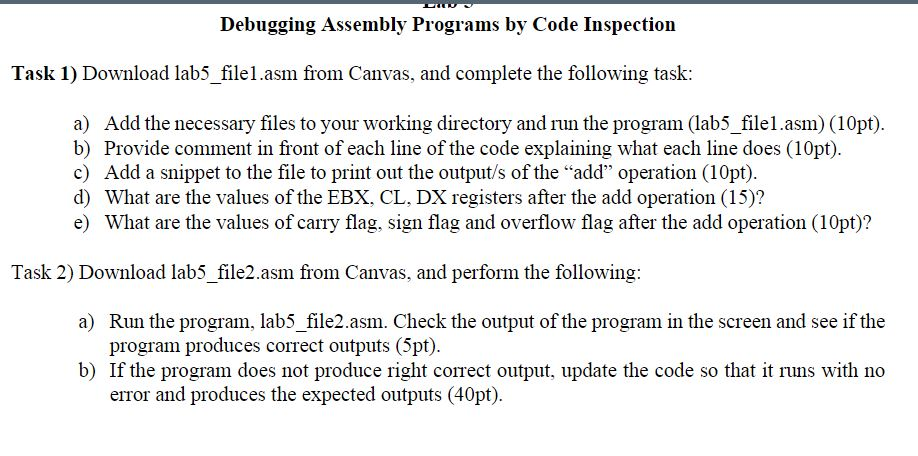 Debugging Assembly Programs by Code Inspection Task | Chegg.com
