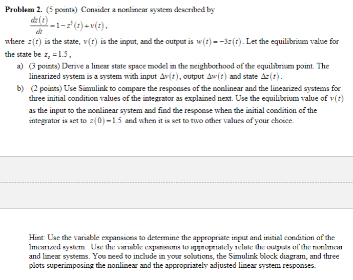 Problem 2. (5 points) Consider a nonlinear system | Chegg.com
