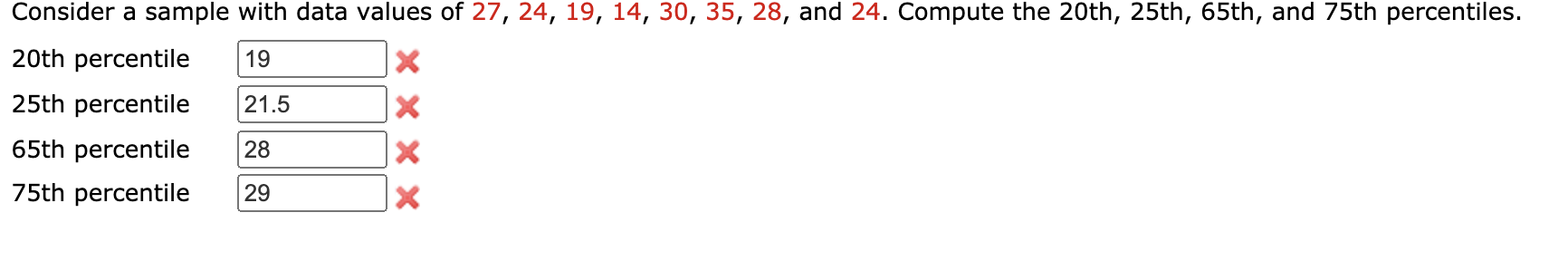 Solved Consider a sample with data values of 27, 24, 19, 14, | Chegg.com