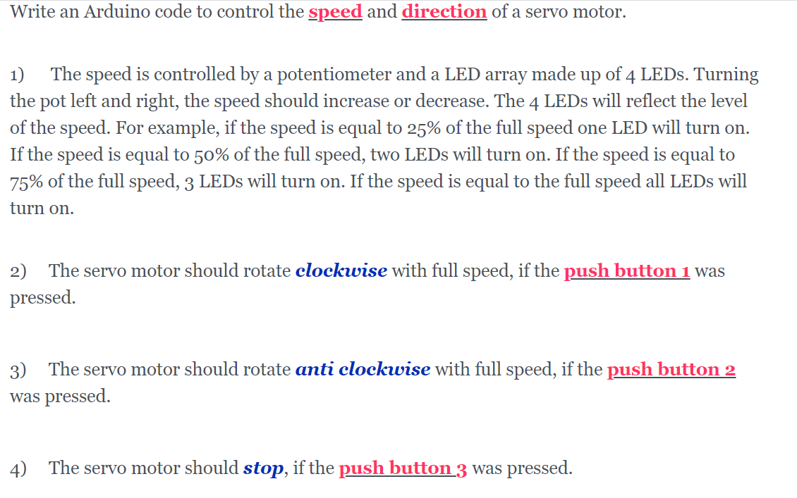 Solved Write an Arduino code to control the speed and | Chegg.com