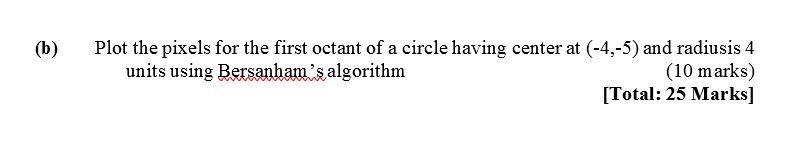 Solved (b) Plot the pixels for the first octant of a circle | Chegg.com