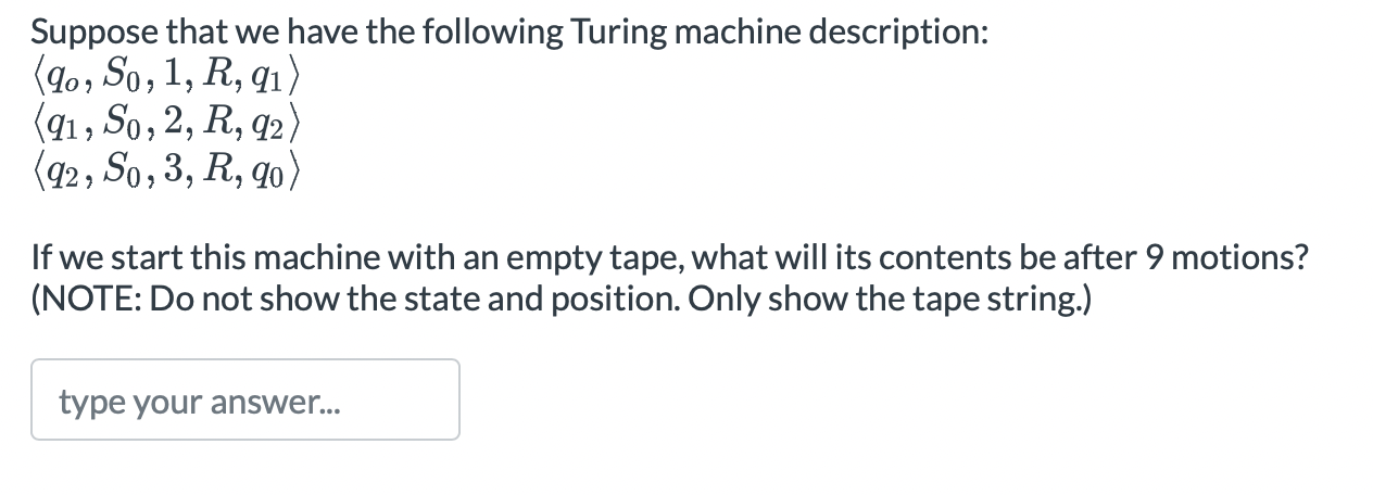 Solved Suppose that we have the following Turing machine | Chegg.com