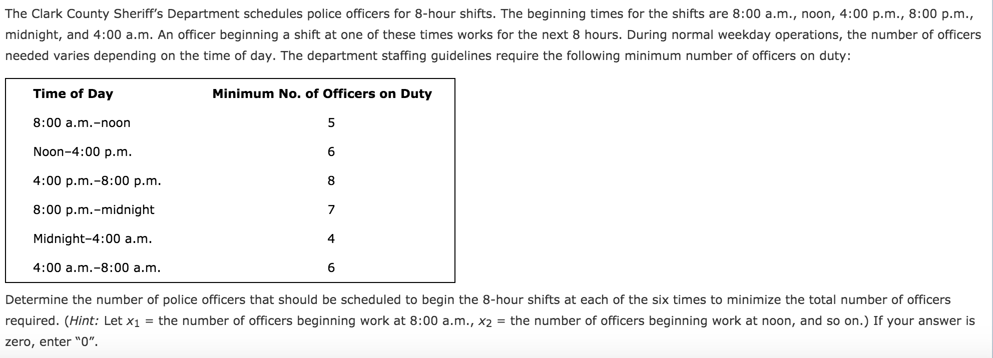 Solved The Clark County Sheriff's Department schedules | Chegg.com
