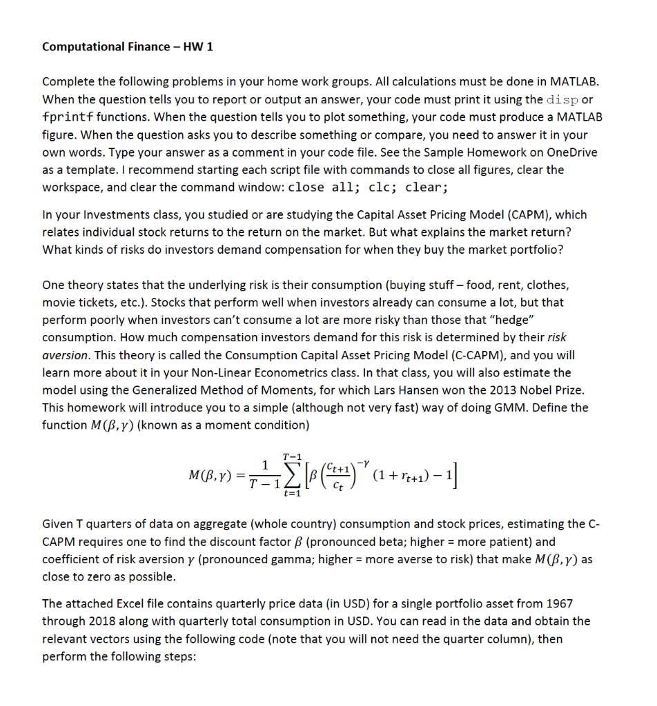 Computational Finance - HW 1 Complete the following | Chegg.com