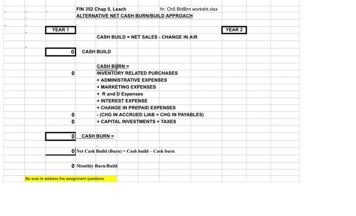 Solved FIN 352 Chap 5, Leach ALTERNATIVE NET CASH BURN/BUILD | Chegg.com