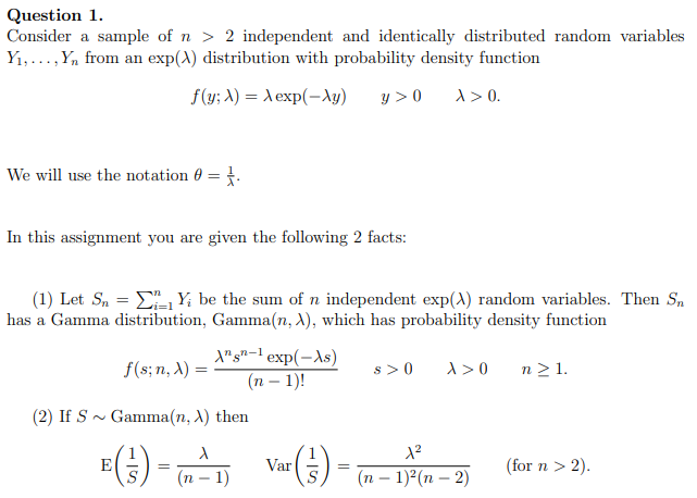 Solved Question 1. Consider a sample of n > 2 independent | Chegg.com