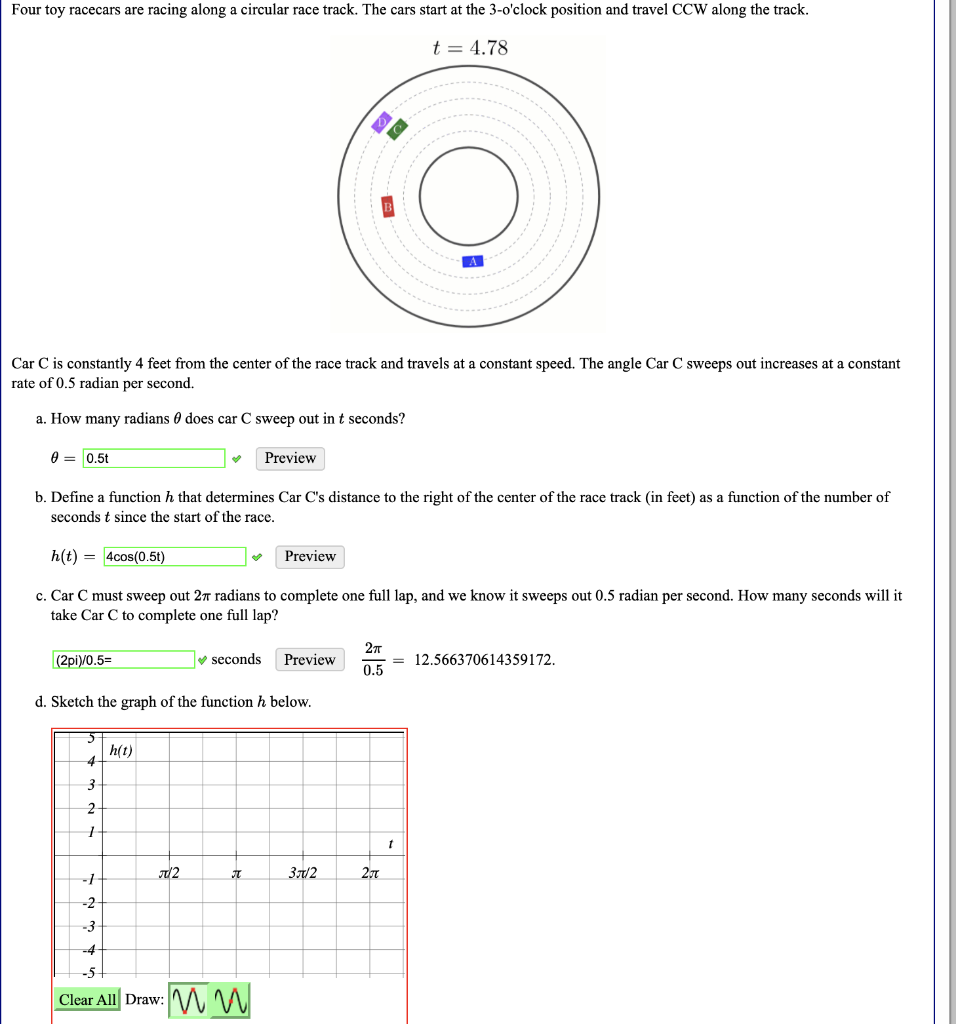 Solved Four toy racecars are racing along a circular race | Chegg.com