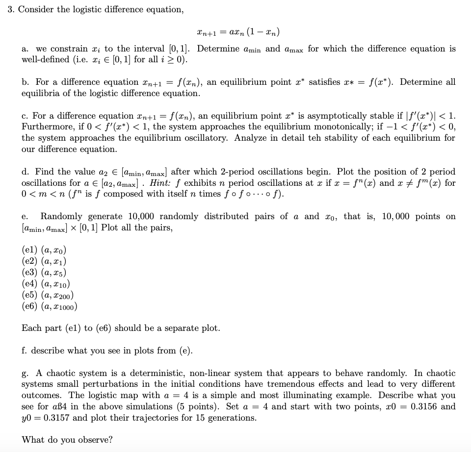 Solved 3. Consider the logistic difference equation, | Chegg.com
