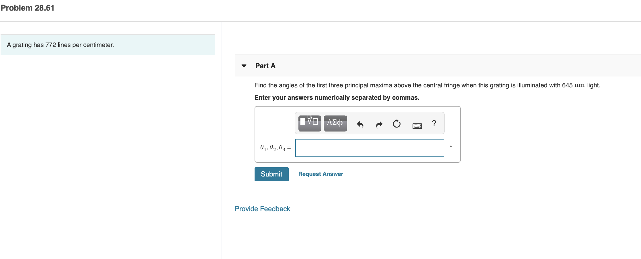 Solved Problem 28.61 A grating has 772 lines per centimeter. | Chegg.com