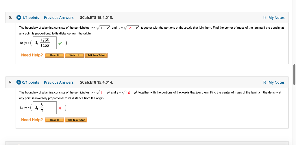 Solved 5. 1/1 points Previous Answers CalcET8 15.4.013. My | Chegg.com