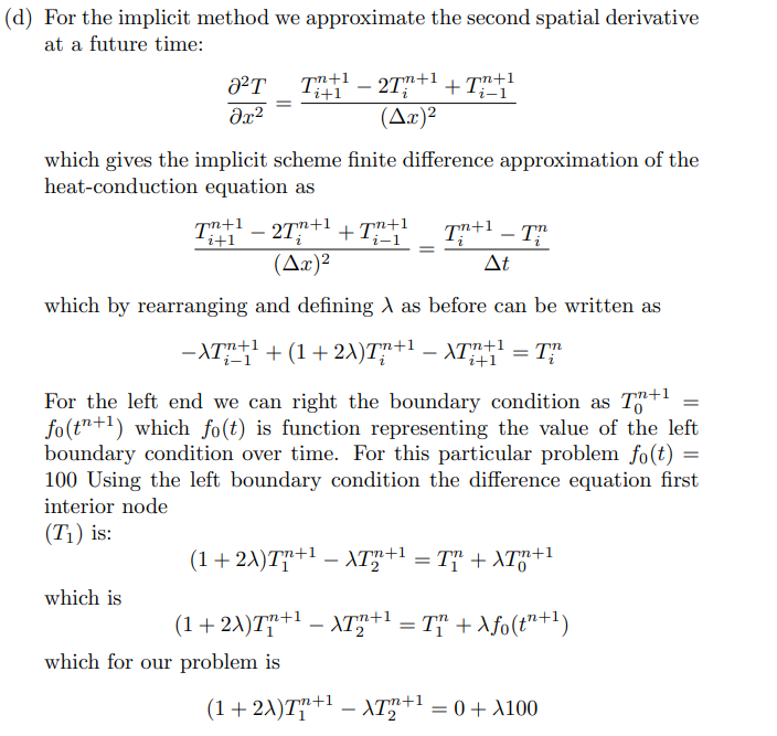 Solved For the implicit method we approximate the second | Chegg.com
