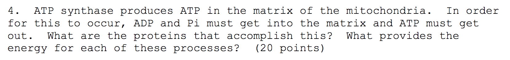 Solved 4. ATP synthase produces ATP in the matrix of the | Chegg.com