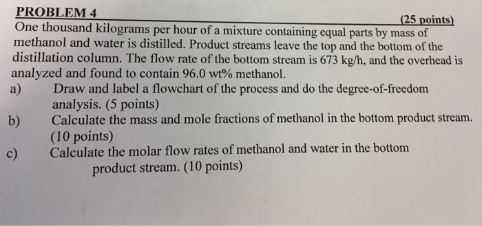 Solved PROBLEM 4 One thousand kilograms per hour of a | Chegg.com