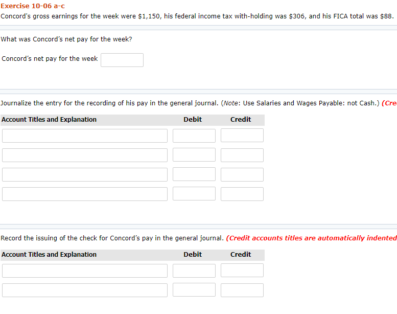 Solved Exercise 10-06 a-c Concord's gross earnings for the | Chegg.com