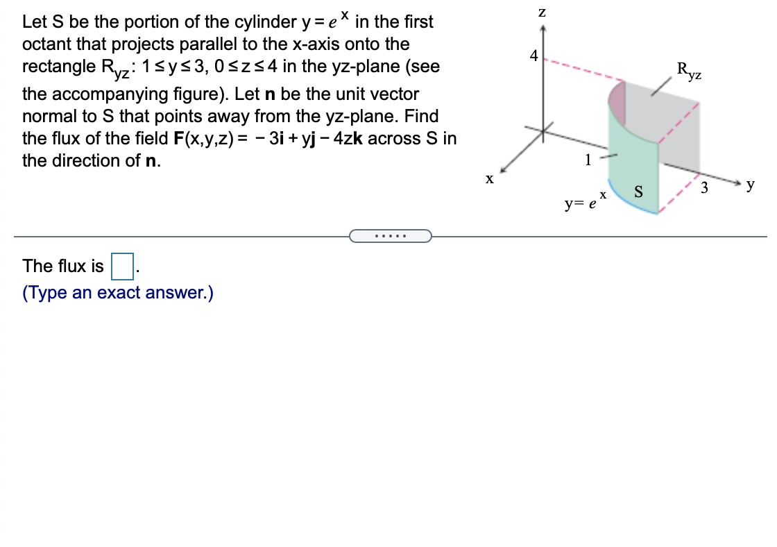Solved Z e 4 Ryz Let S be the portion of the cylinder y=ex | Chegg.com