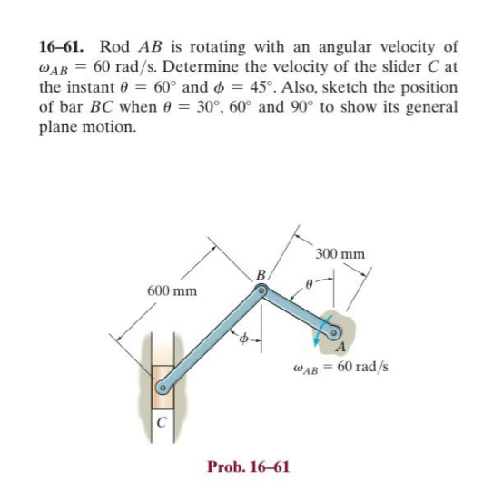 Solved 16-61. ﻿Rod AB is ﻿rotating with an ﻿angular velocity | Chegg.com