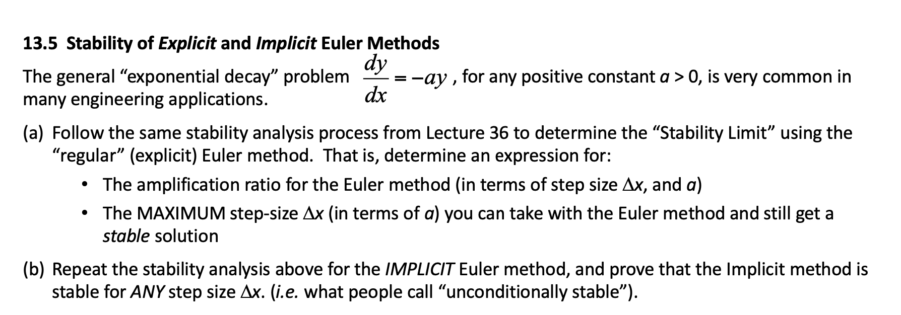 13.5 Stability of Explicit and Implicit Euler Methods | Chegg.com
