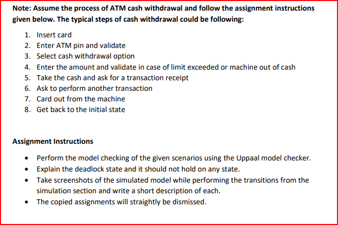 Solved Note: Assume the process of ATM cash withdrawal and | Chegg.com