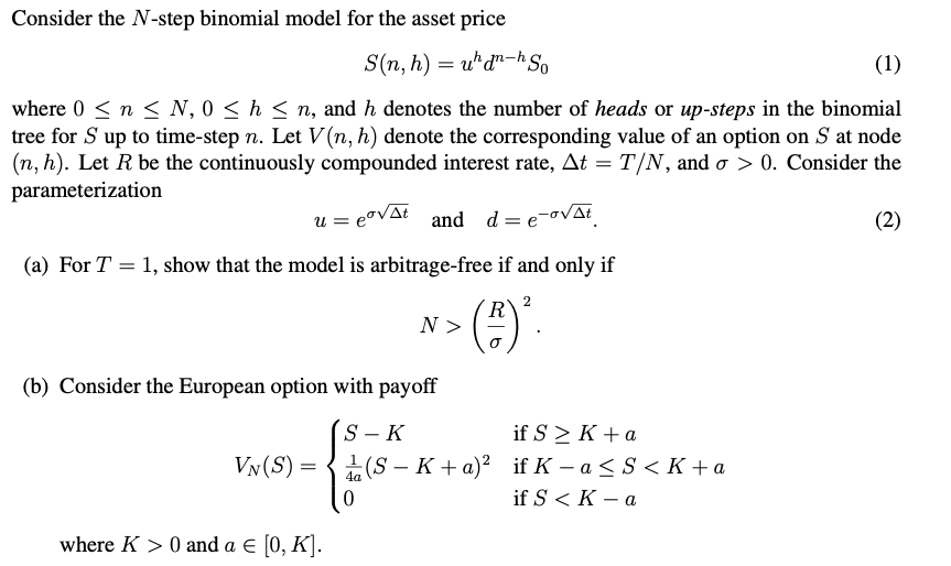 Consider the N-step binomial model for the asset | Chegg.com