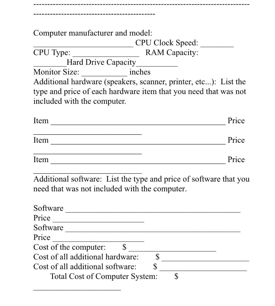 Solved SELECTING A PERSONAL COMPUTER assuming I have a | Chegg.com