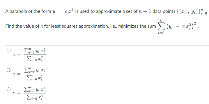 Solved A parabola of the form y=cx2 is used to approximate a | Chegg.com
