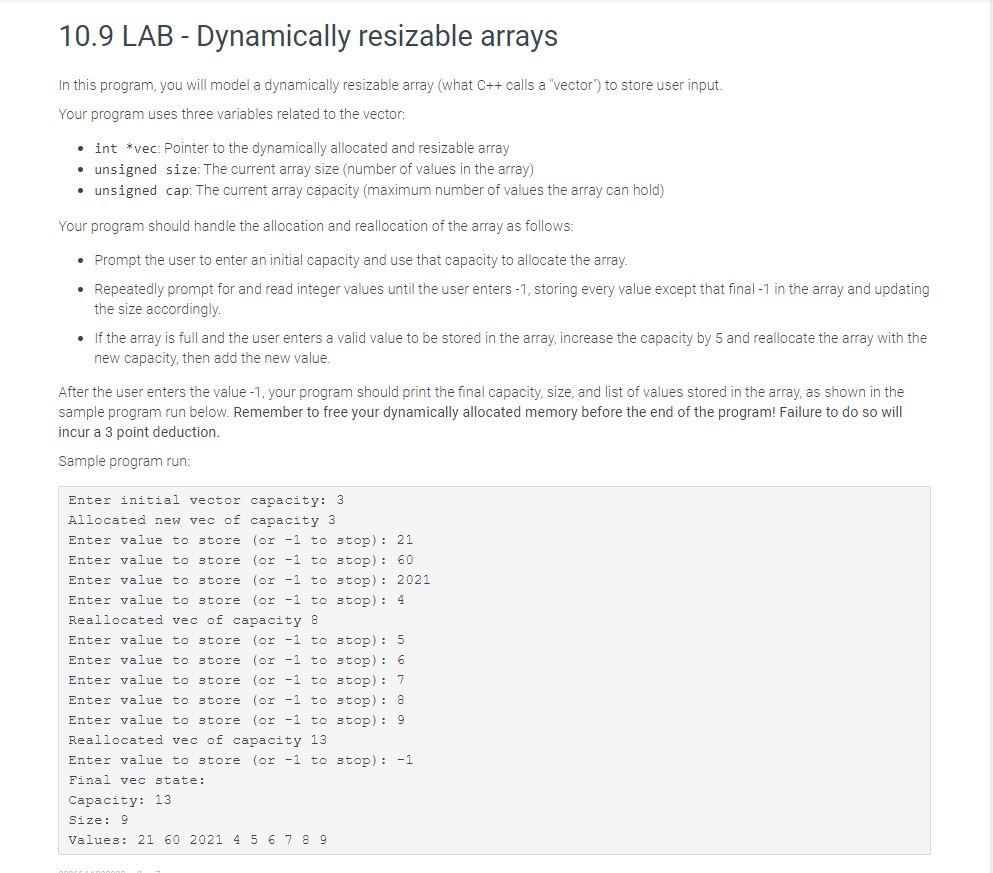 Solved 109 Lab Dynamically Resizable Arrays In This 2016