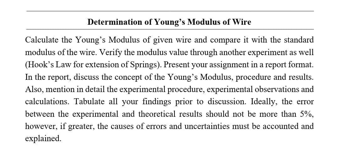 Solved Determination of Young's Modulus of Wire Calculate | Chegg.com