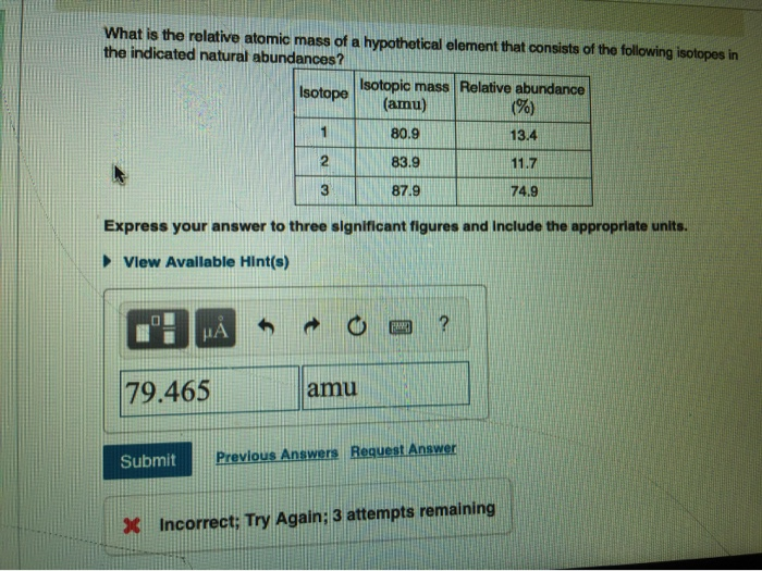 Solved What is the relative atomic mass of a hypothetical | Chegg.com