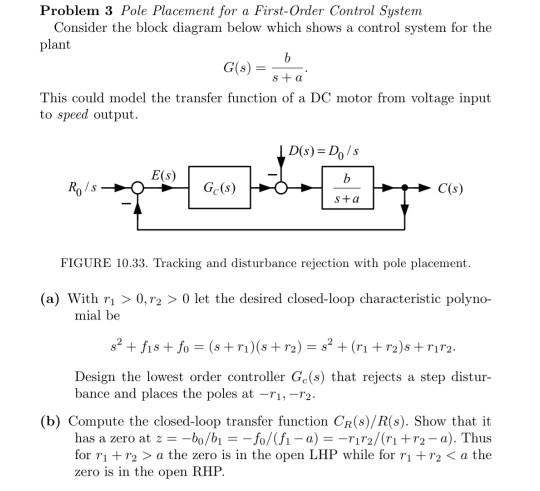 Solved Problem 3 Pole Placement for a First-Order Control | Chegg.com