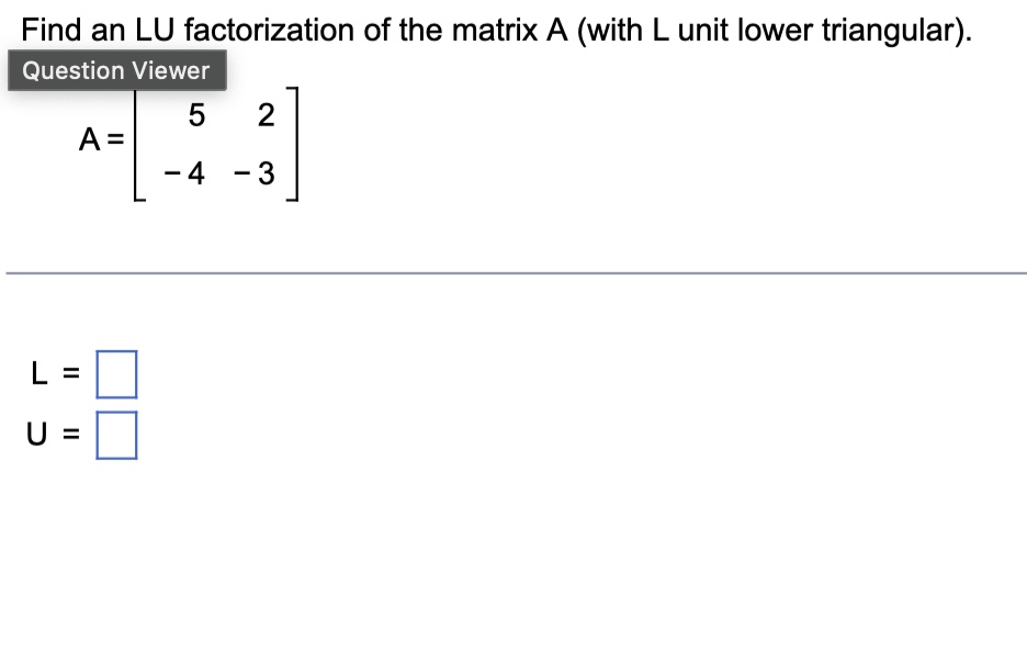 Solved Find an LU factorization of the matrix A (with L unit | Chegg.com